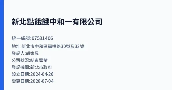 新北點餓餓中和一有限公司的照片-統編 97531406(新北市) 公司登記資料與營業項目詳細圖表