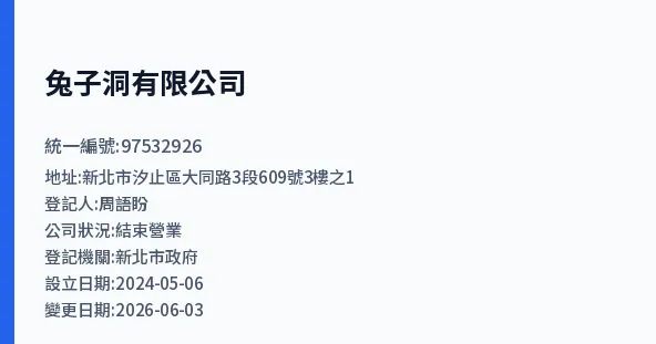 兔子洞有限公司的照片-統編 97532926(新北市) 公司登記資料與營業項目詳細圖表