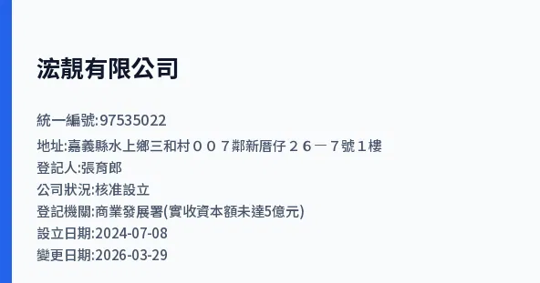 浤靚有限公司的照片-統編 97535022(嘉義縣) 公司登記資料與營業項目詳細圖表