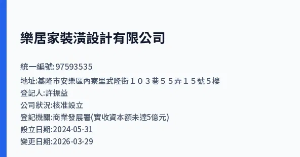 樂居家裝潢設計有限公司的照片-統編 97593535(基隆市) 公司登記資料與營業項目詳細圖表