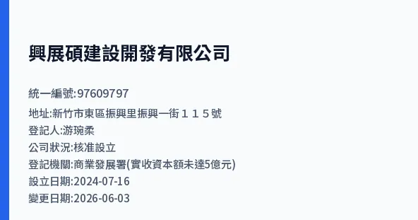 興展碩建設開發有限公司的照片-統編 97609797(新竹市) 公司登記資料與營業項目詳細圖表