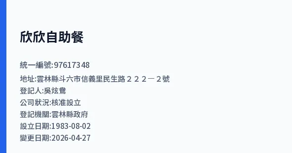 欣欣自助餐的照片-統編 97617348(雲林縣) 公司登記資料與營業項目詳細圖表