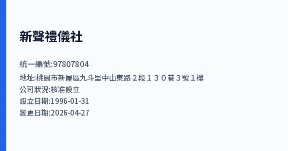 新聲禮儀社的照片-統編 97807804(桃園市) 公司登記資料與營業項目詳細圖表