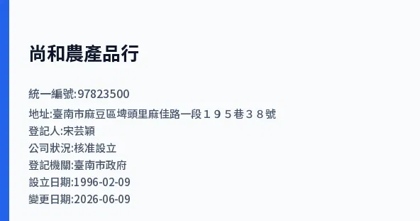 尚和農產品行的照片-統編 97823500(臺南市) 公司登記資料與營業項目詳細圖表
