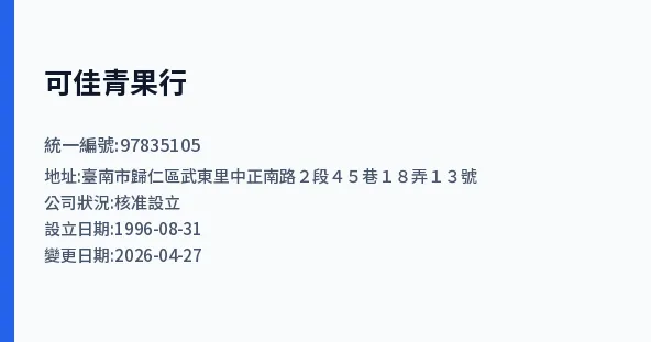 可佳青果行的照片-統編 97835105(臺南市) 公司登記資料與營業項目詳細圖表