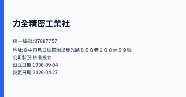 力全精密工業社的照片-統編 97887757(臺中市) 公司登記資料與營業項目詳細圖表