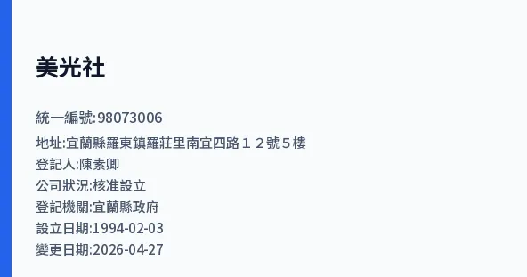 美光社的照片-統編 98073006(宜蘭縣) 公司登記資料與營業項目詳細圖表