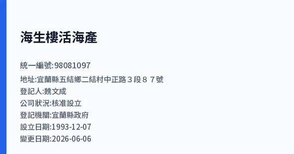 海生樓活海產的照片-統編 98081097(宜蘭縣) 公司登記資料與營業項目詳細圖表