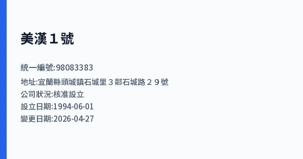 美漢1號的照片-統編 98083383(宜蘭縣) 公司登記資料與營業項目詳細圖表