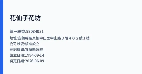 花仙子花坊的照片-統編 98084931(宜蘭縣) 公司登記資料與營業項目詳細圖表