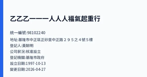 乙乙乙一一一人人人福氣起重行的照片-統編 98102240(基隆市) 公司登記資料與營業項目詳細圖表