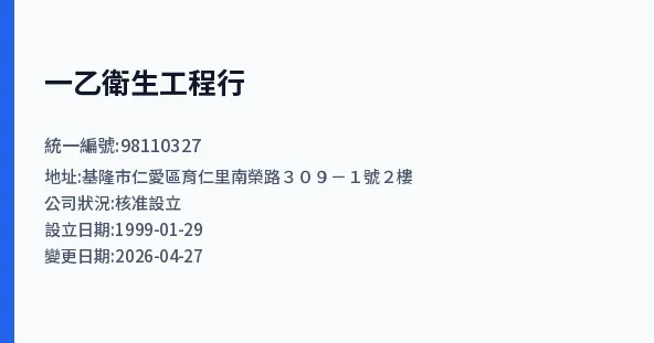 一乙衛生工程行的照片-統編 98110327(基隆市) 公司登記資料與營業項目詳細圖表