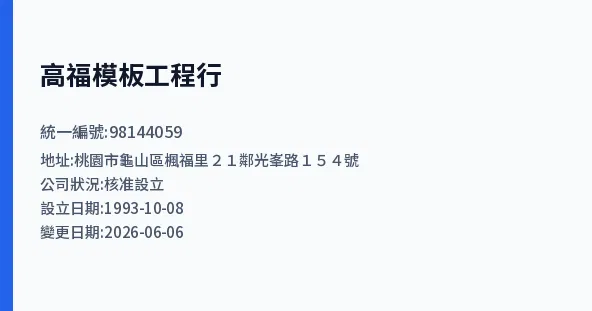 高福模板工程行的照片-統編 98144059(桃園市) 公司登記資料與營業項目詳細圖表