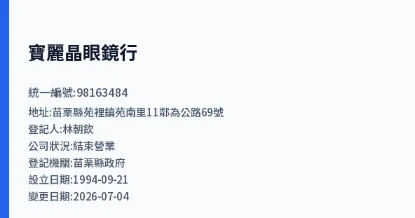 寶麗晶眼鏡行的照片-統編 98163484(苗栗縣) 公司登記資料與營業項目詳細圖表