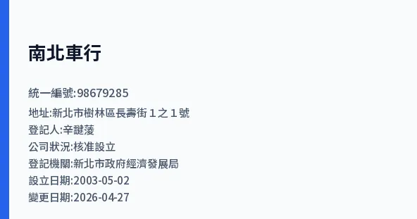 南北車行的照片-統編 98679285(新北市) 公司登記資料與營業項目詳細圖表