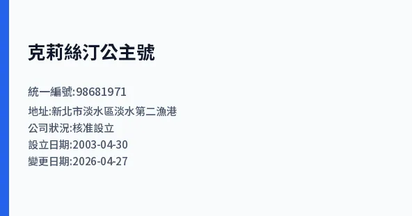 克莉絲汀公主號的照片-統編 98681971(新北市) 公司登記資料與營業項目詳細圖表