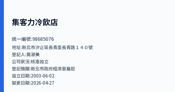 集客力冷飲店的照片-統編 98685076(新北市) 公司登記資料與營業項目詳細圖表