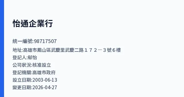 怡通企業行的照片-統編 98717507(高雄市) 公司登記資料與營業項目詳細圖表