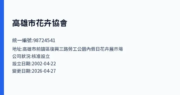 高雄市花卉協會的照片-統編 98724541(高雄市) 公司登記資料與營業項目詳細圖表