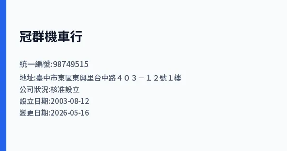 冠群機車行的照片-統編 98749515(臺中市) 公司登記資料與營業項目詳細圖表