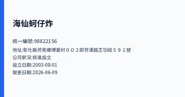 海仙蚵仔炸的照片-統編 98822156(彰化縣) 公司登記資料與營業項目詳細圖表