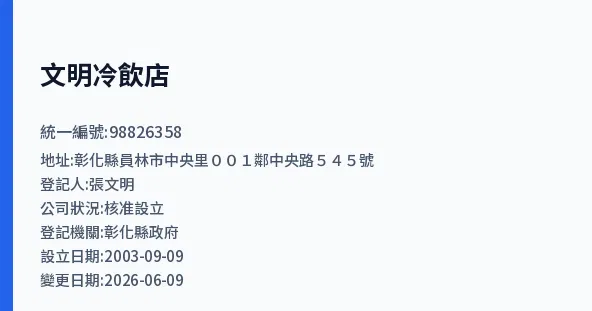 文明冷飲店的照片-統編 98826358(彰化縣) 公司登記資料與營業項目詳細圖表