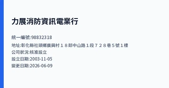 力展消防資訊電業行的照片-統編 98832318(彰化縣) 公司登記資料與營業項目詳細圖表