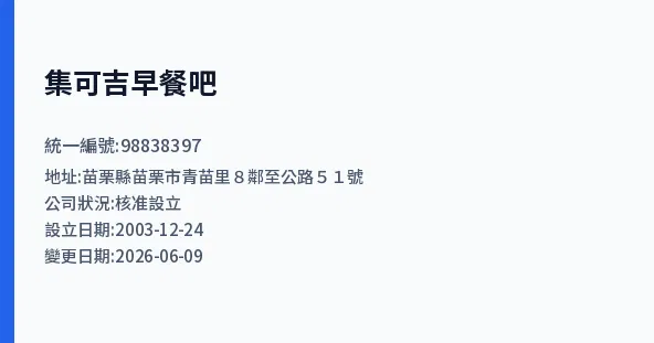 集可吉早餐吧的照片-統編 98838397(苗栗縣) 公司登記資料與營業項目詳細圖表