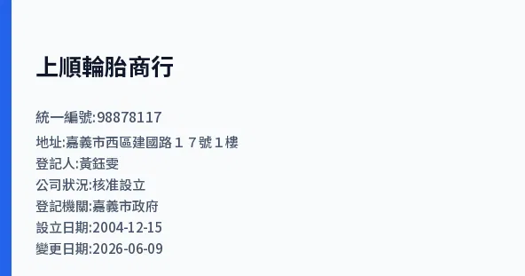 上順輪胎商行的照片-統編 98878117(嘉義市) 公司登記資料與營業項目詳細圖表