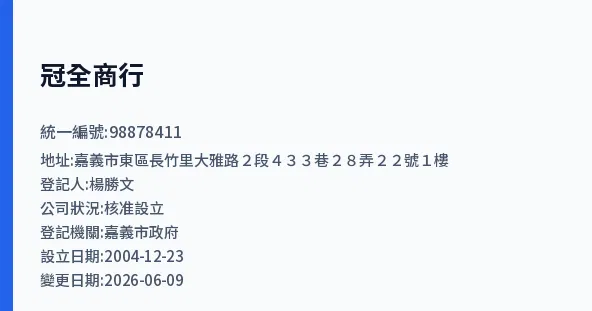 冠全商行的照片-統編 98878411(嘉義市) 公司登記資料與營業項目詳細圖表