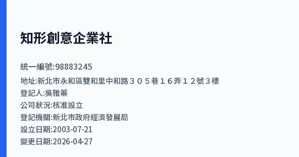 知形創意企業社的照片-統編 98883245(新北市) 公司登記資料與營業項目詳細圖表