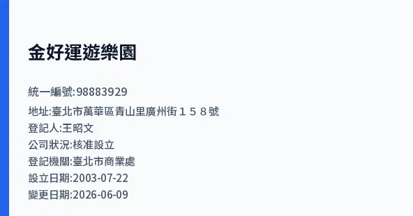 金好運遊樂園的照片-統編 98883929(臺北市) 公司登記資料與營業項目詳細圖表