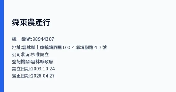 舜東農產行的照片-統編 98944307(雲林縣) 公司登記資料與營業項目詳細圖表