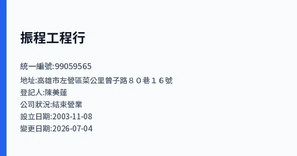 振程工程行的照片-統編 99059565(高雄市) 公司登記資料與營業項目詳細圖表