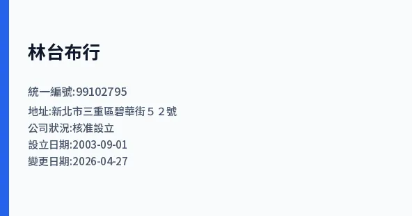 林台布行的照片-統編 99102795(新北市) 公司登記資料與營業項目詳細圖表