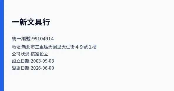 一新文具行的照片-統編 99104914(新北市) 公司登記資料與營業項目詳細圖表