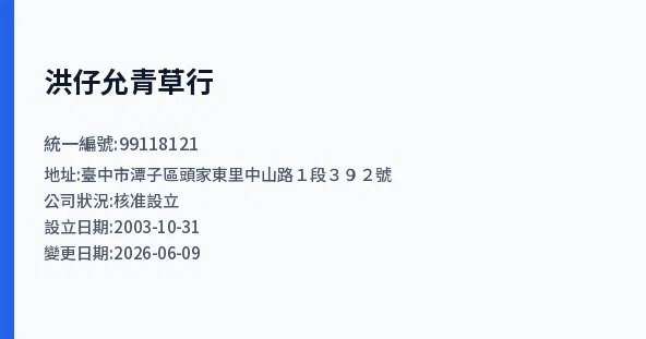 洪仔允青草行的照片-統編 99118121(臺中市) 公司登記資料與營業項目詳細圖表