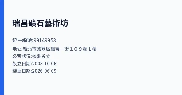 瑞昌礦石藝術坊的照片-統編 99149953(新北市) 公司登記資料與營業項目詳細圖表