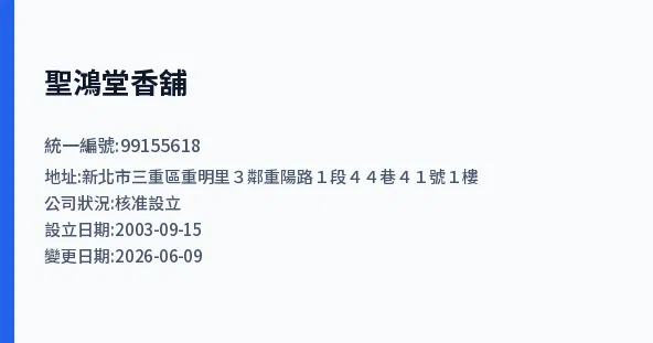 聖鴻堂香舖的照片-統編 99155618(新北市) 公司登記資料與營業項目詳細圖表