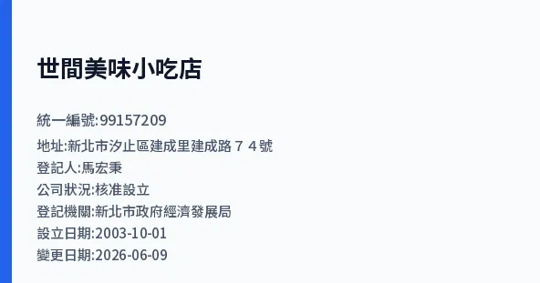 世間美味小吃店的照片-統編 99157209(新北市) 公司登記資料與營業項目詳細圖表