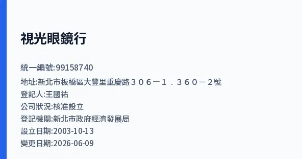 視光眼鏡行的照片-統編 99158740(新北市) 公司登記資料與營業項目詳細圖表