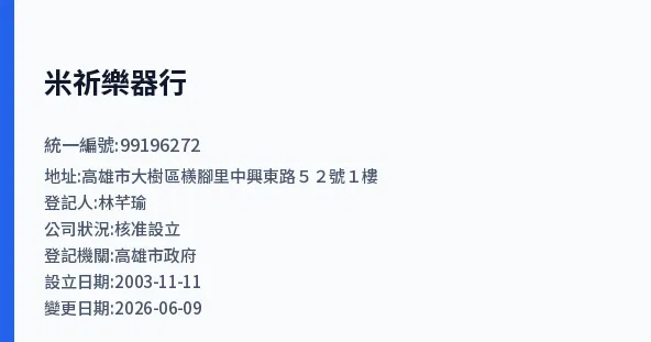 米祈樂器行的照片-統編 99196272(高雄市) 公司登記資料與營業項目詳細圖表