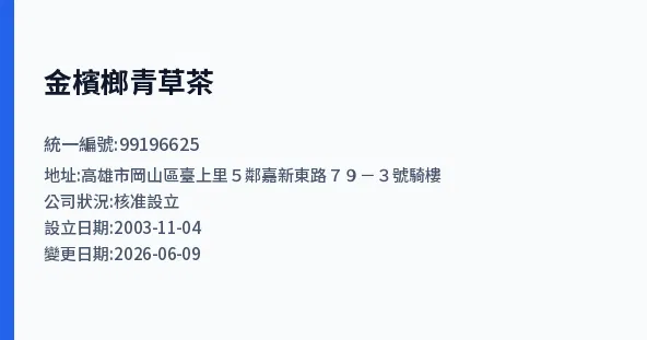 金檳榔青草茶的照片-統編 99196625(高雄市) 公司登記資料與營業項目詳細圖表