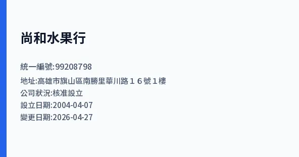 尚和水果行的照片-統編 99208798(高雄市) 公司登記資料與營業項目詳細圖表