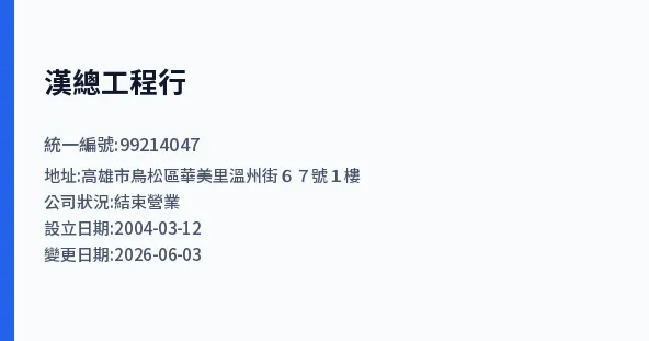 漢總工程行的照片-統編 99214047(高雄市) 公司登記資料與營業項目詳細圖表