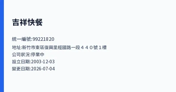 吉祥快餐的照片-統編 99221820(新竹市) 公司登記資料與營業項目詳細圖表