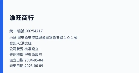 漁旺商行的照片-統編 99254217(屏東縣) 公司登記資料與營業項目詳細圖表