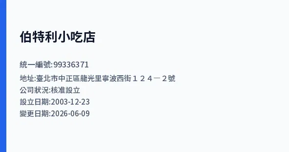伯特利小吃店的照片-統編 99336371(臺北市) 公司登記資料與營業項目詳細圖表