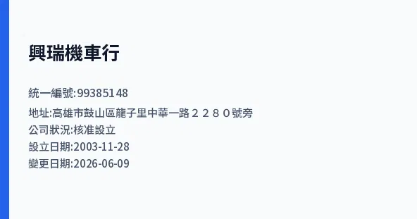 興瑞機車行的照片-統編 99385148(高雄市) 公司登記資料與營業項目詳細圖表