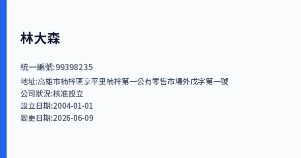 林大森的照片-統編 99398235(高雄市) 公司登記資料與營業項目詳細圖表
